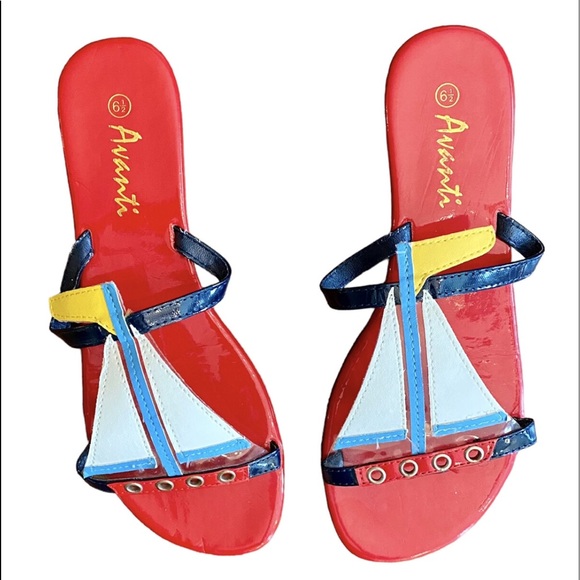 Avanti | Shoes | Vintage Red Kitsch Nautical Sailboat Sandals 65 | Poshmark